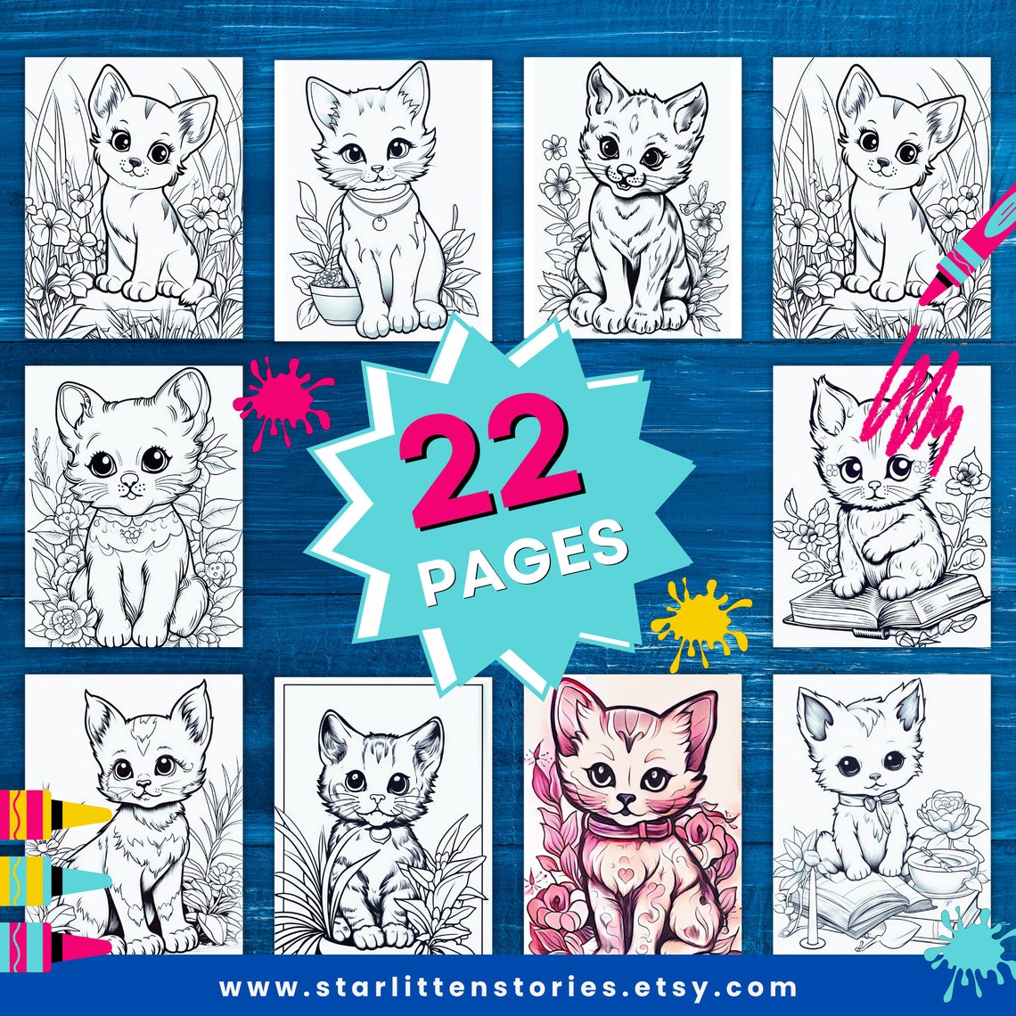 Printable Cute Kittens Coloring Book for Kids, Kittens, Kitty, Kitties ...