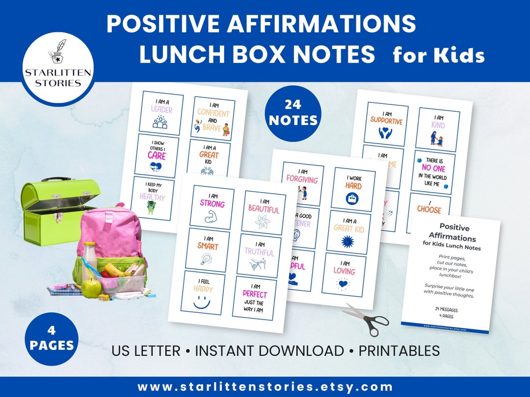 Printable * Positive Affirmations Lunch Box Notes for Kids, Send Your ...