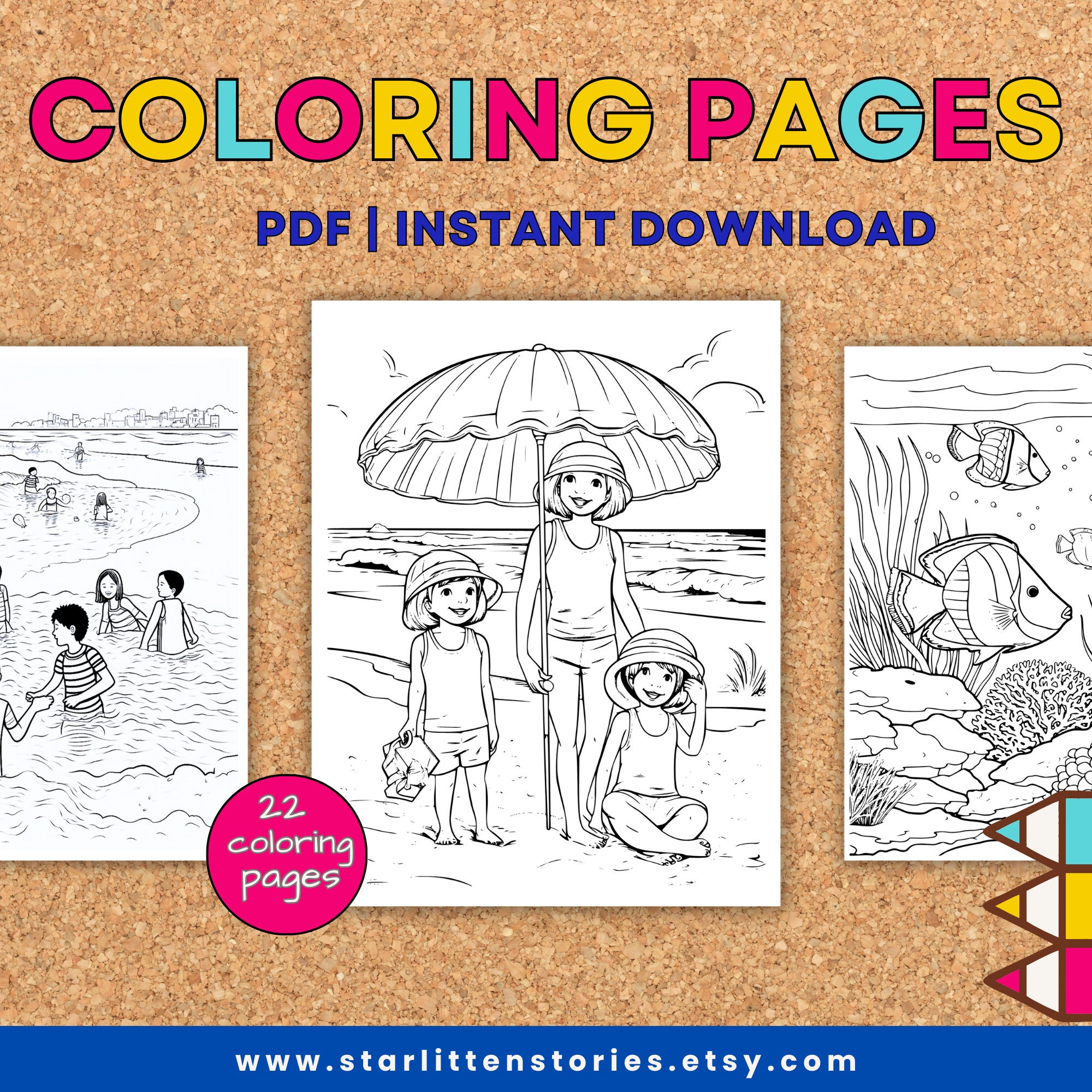 Printable * Beach Day Coloring Book for Kids, Having Fun at the Beach ...