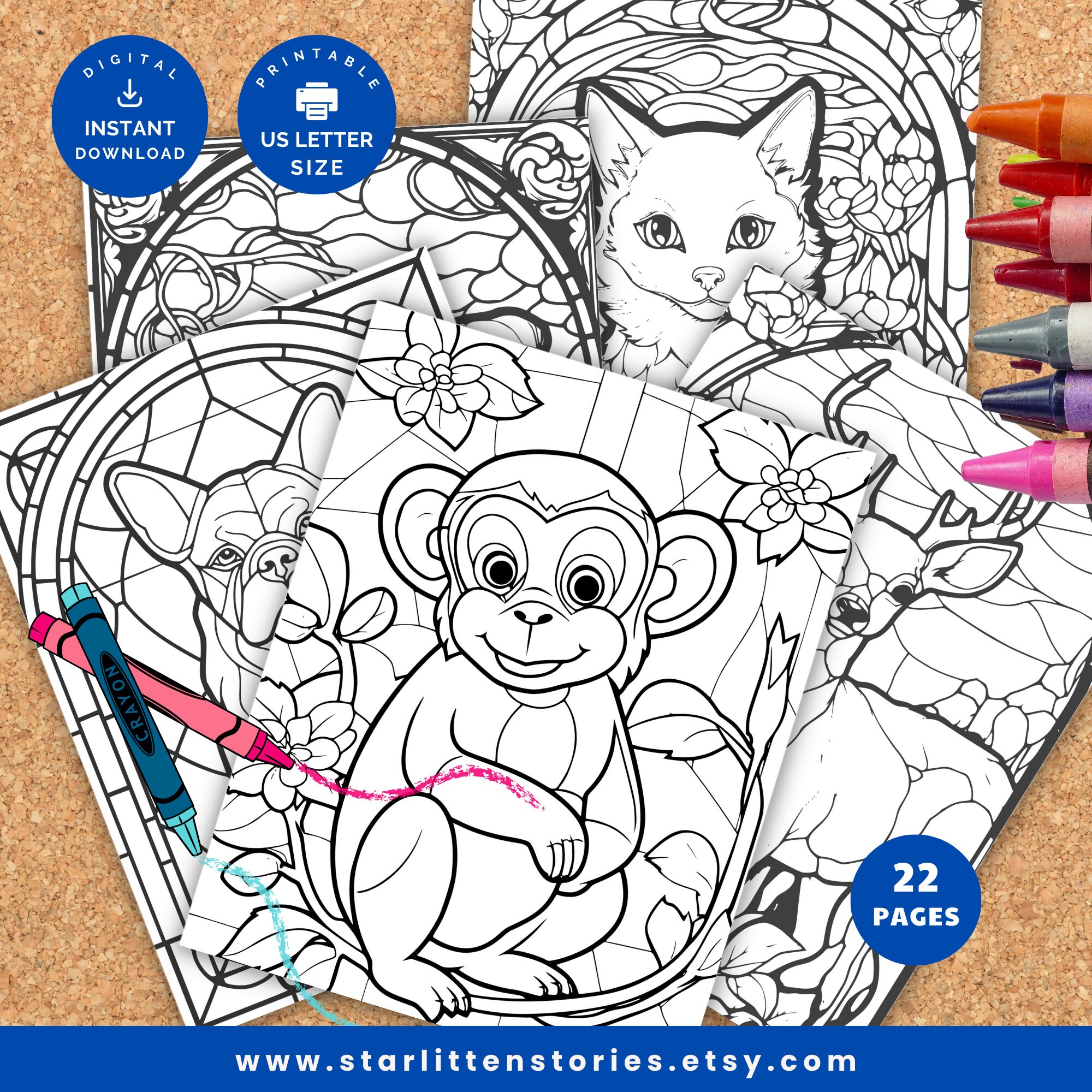 Printable * Animals Stained Glass Coloring Book for Kids, Variety of ...