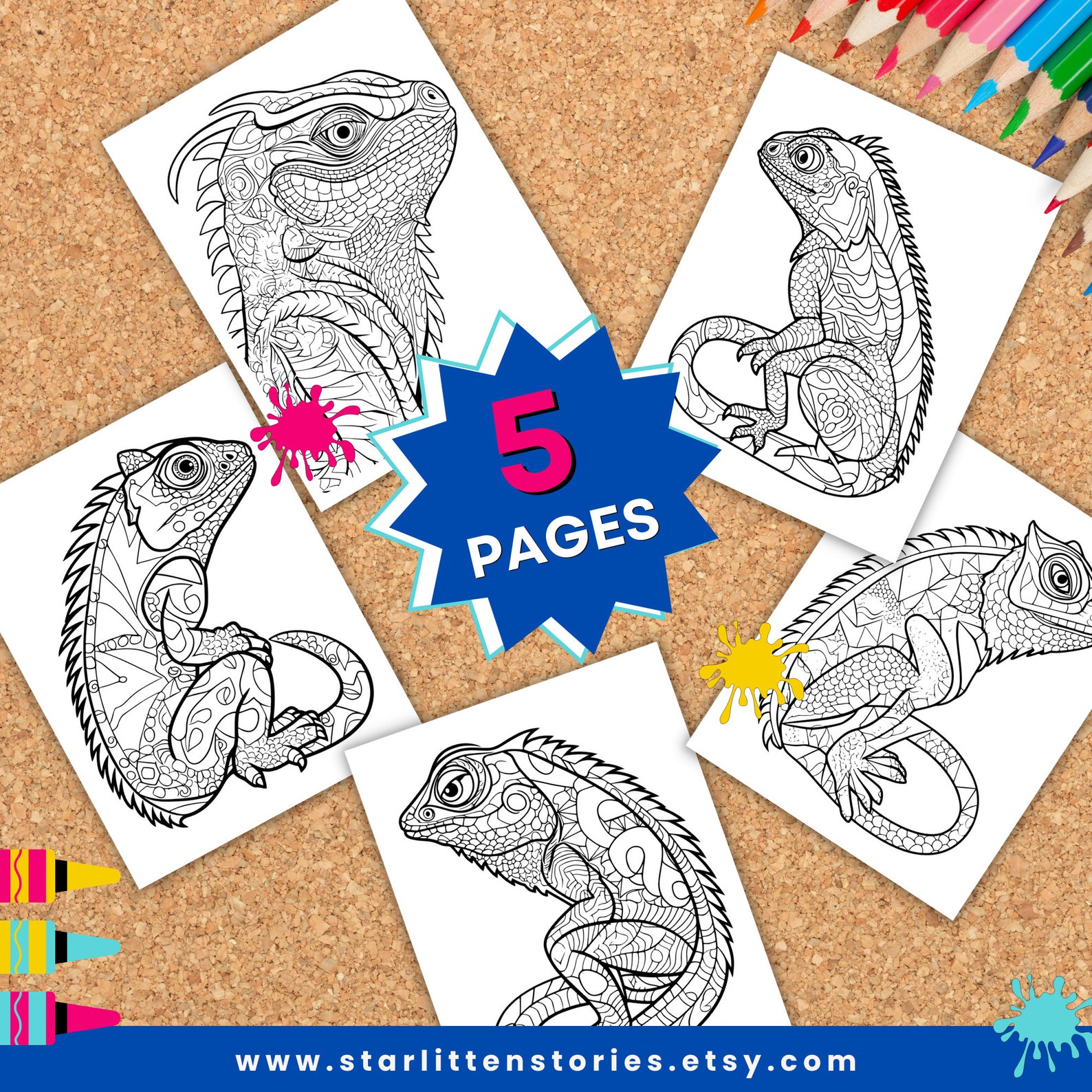 Printable * Lizards Coloring Book for Kids, Lizards – Instant Download ...