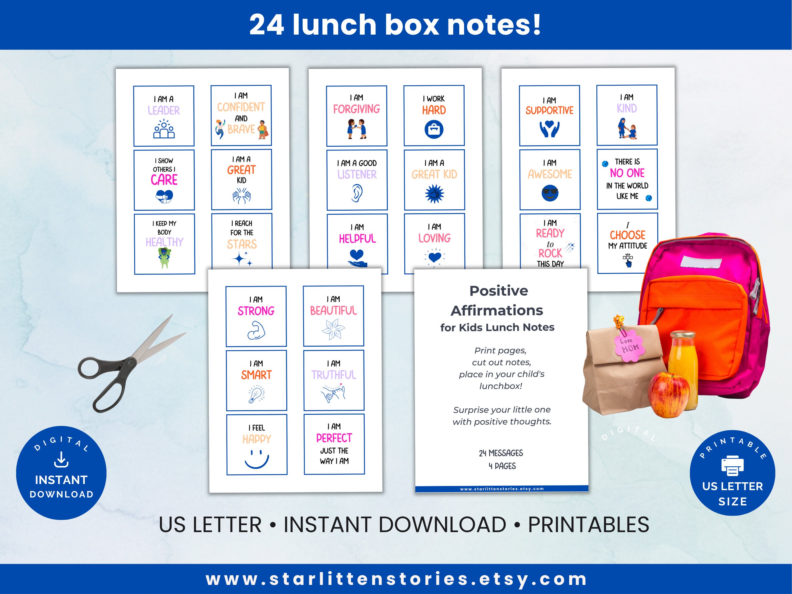Printable Positive Affirmations Lunch Box Notes for Kids, Send Your ...