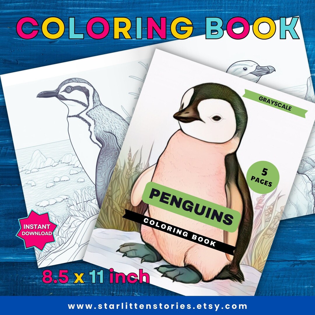 Printable * Penguins Coloring Book for Kids, Penguins, Grayscale ...