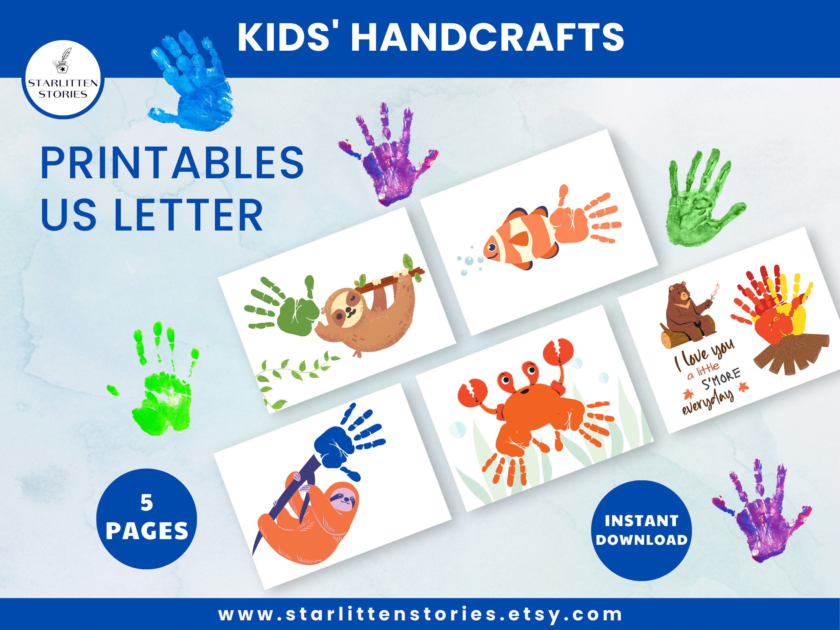 Printable * Animals Handprints Kid Craft Activity – Kids Handcrafts ...