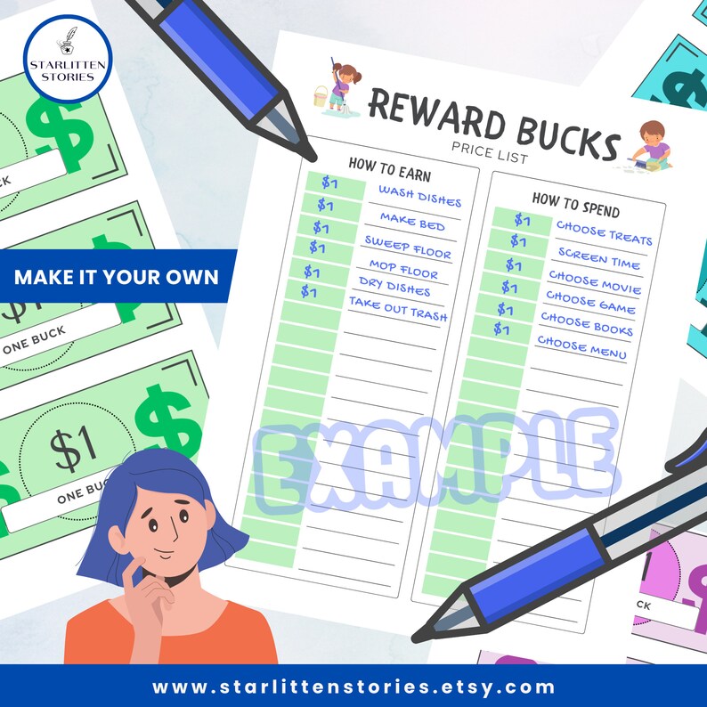 Printable Reward Bucks for Kids and Pricelist Instant Download, US ...