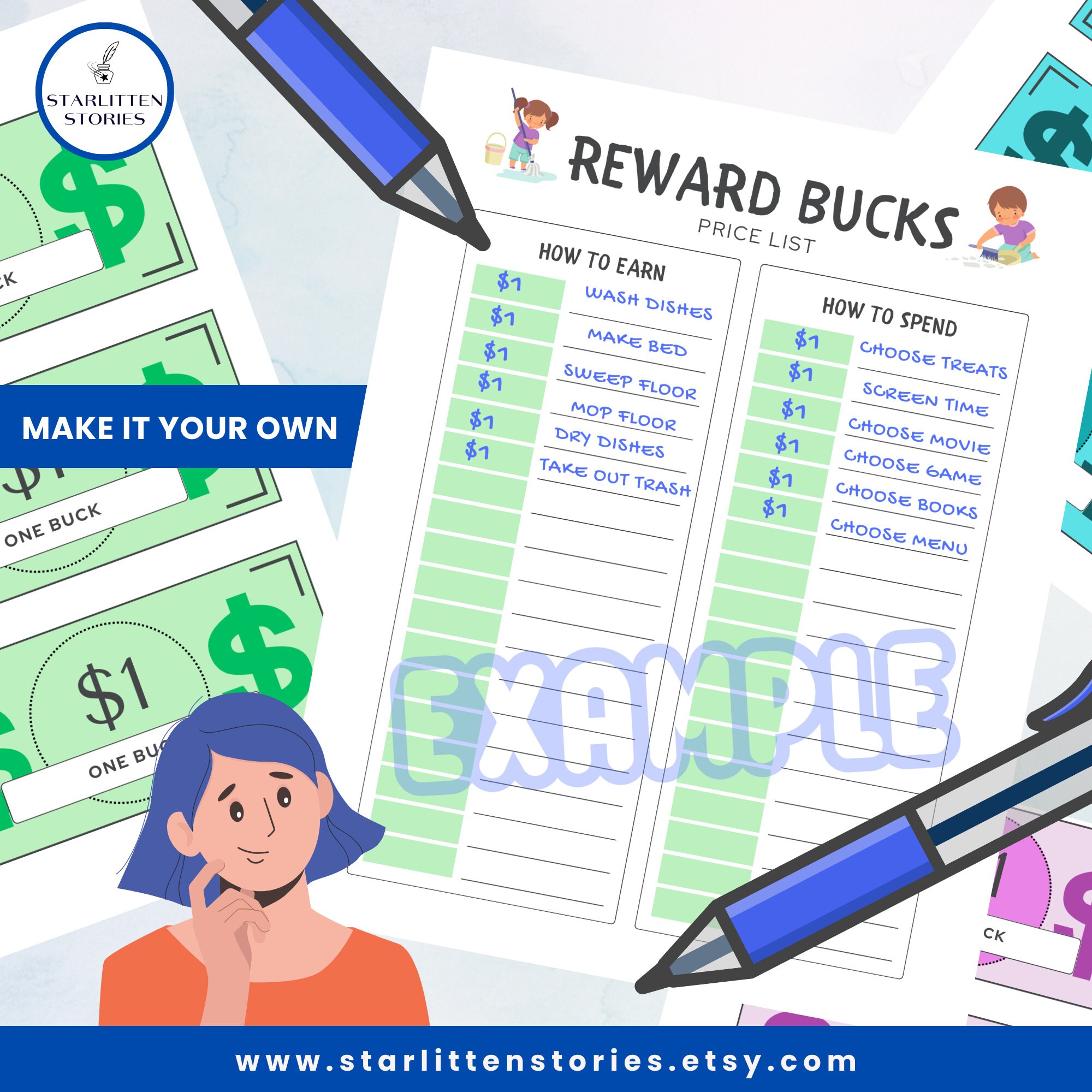 Printable * Reward Bucks for Kids and Pricelist – Instant Download, US ...