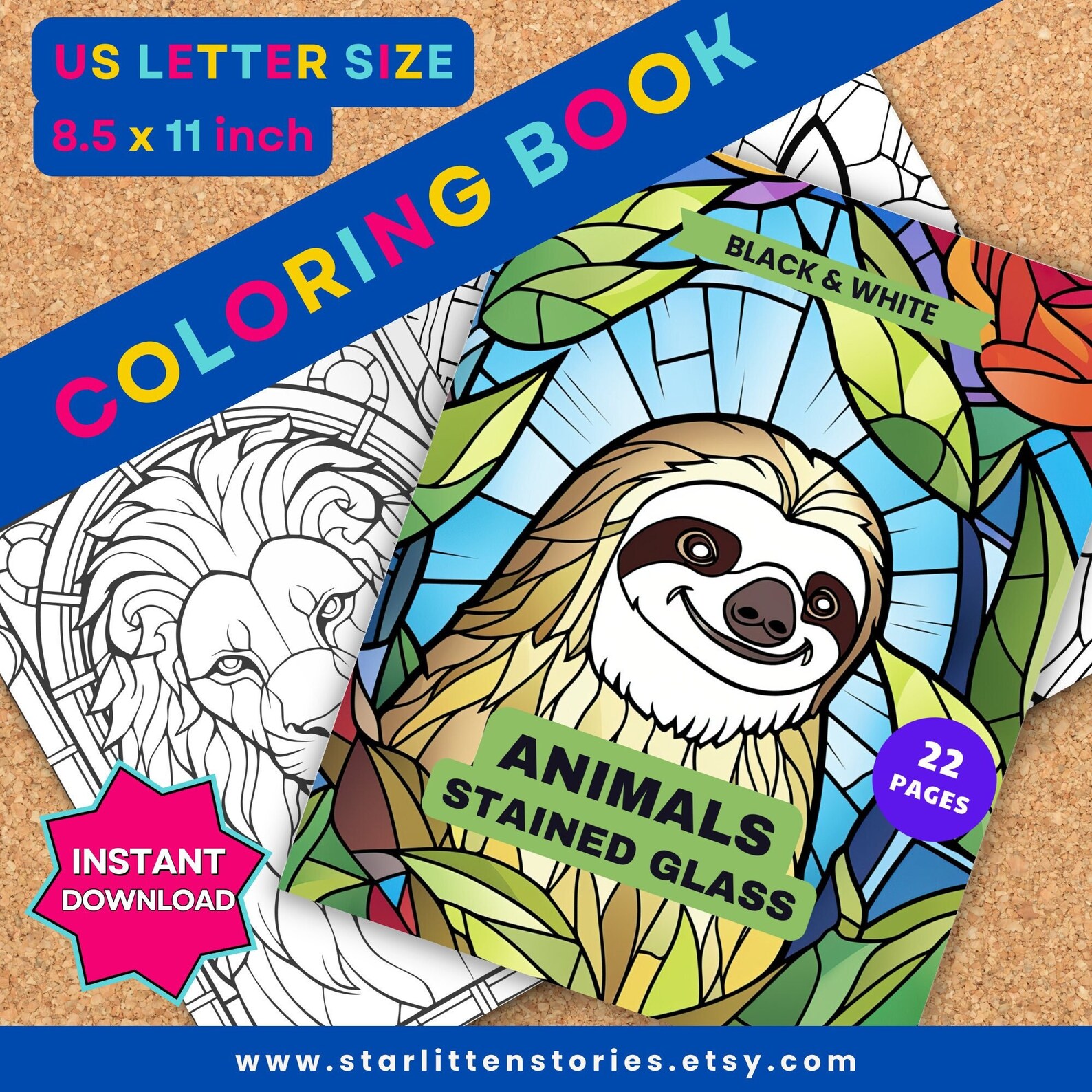 Printable * Animals Stained Glass Coloring Book for Kids, Variety of ...