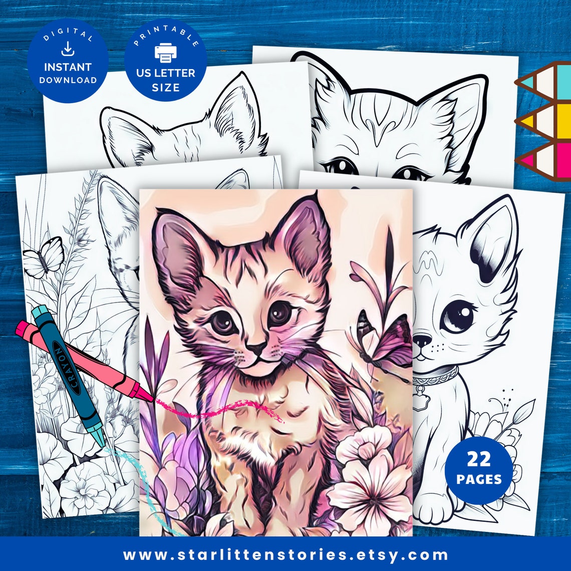 Printable Cute Kittens Coloring Book for Kids, Kittens, Kitty, Kitties ...