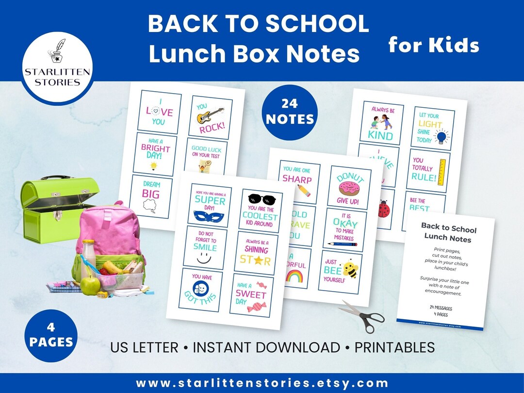 Printable * Back to School Lunch Box Notes for Kids, Send Your Love ...