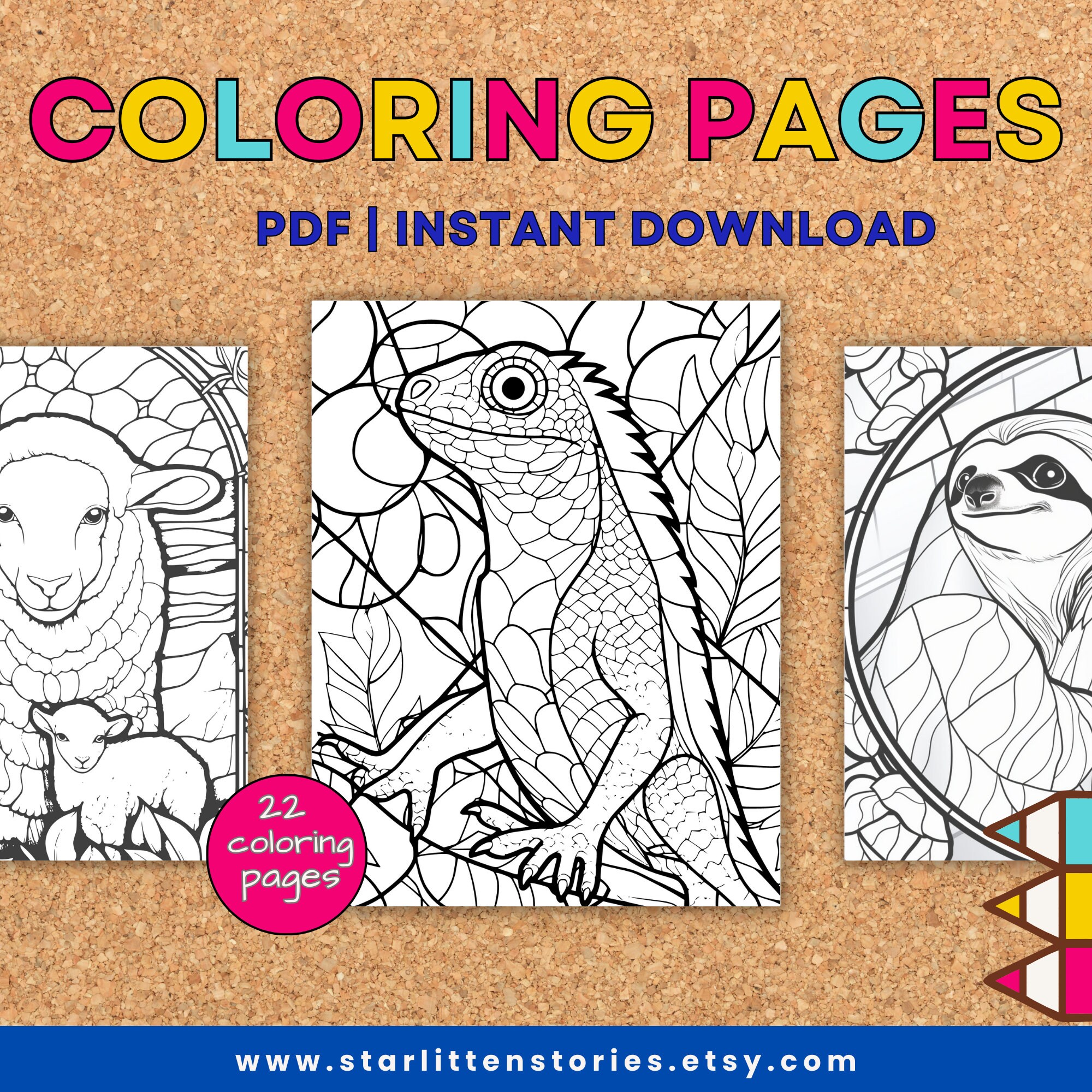 Printable Animals Stained Glass Coloring Book for Kids, Variety of ...