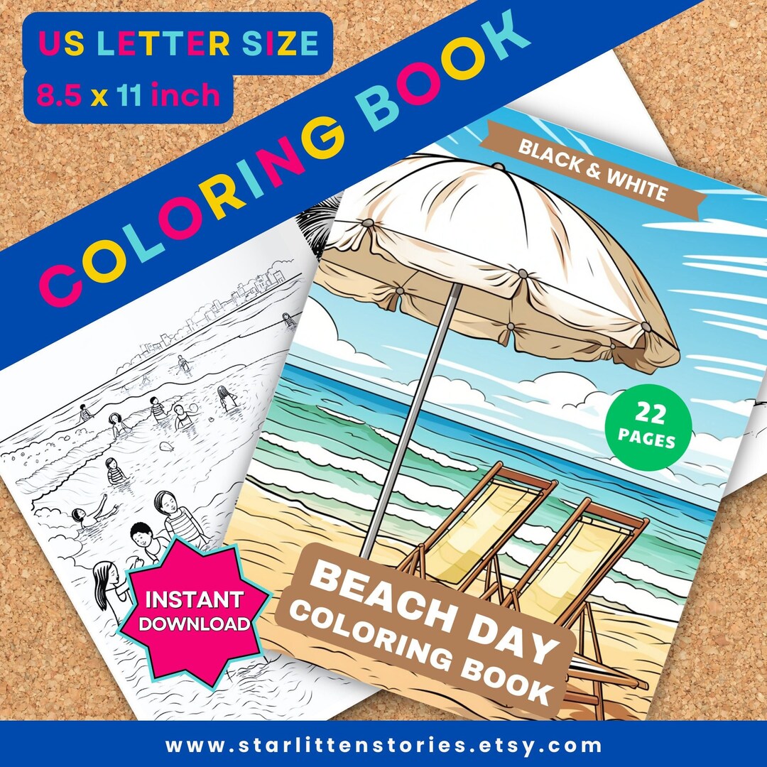 Printable Beach Day Coloring Book for Kids, Having Fun at the Beach ...