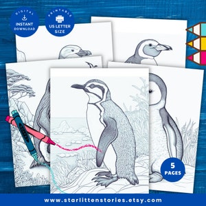 Printable * Penguins Coloring Book for Kids, Penguins, Grayscale ...