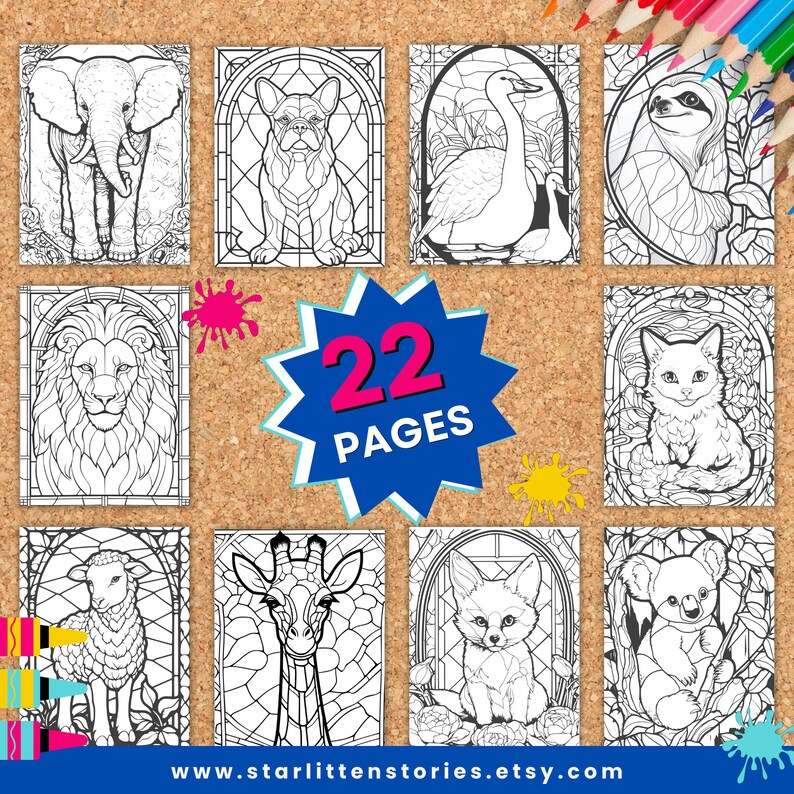 Printable * Animals Stained Glass Coloring Book for Kids, Variety of ...