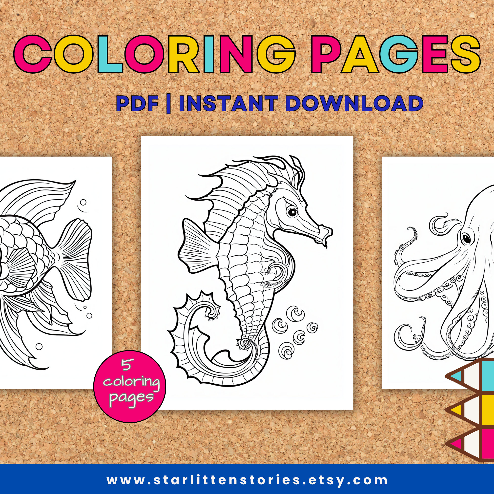 Printable Sea Life Coloring for Kids Fish Octopus More - Etsy