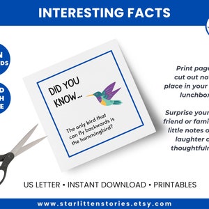 Printable * Interesting Facts Lunch Box Notes for Kids, Send Your Love ...