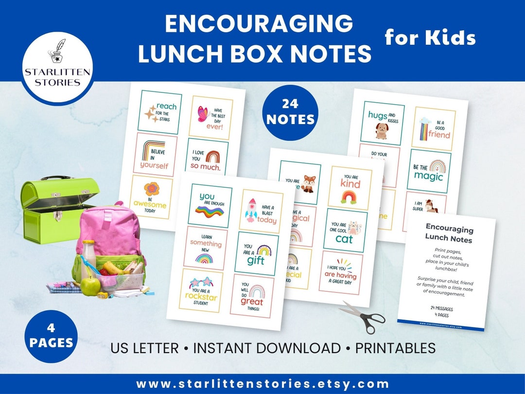 Printable * Encouraging Lunch Box Notes for Kids, Send Love, School ...