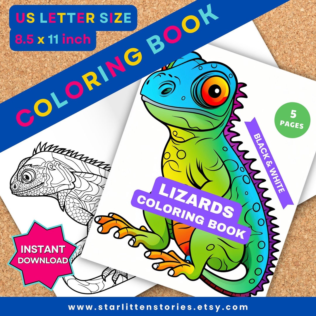 Printable * Lizards Coloring Book for Kids, Lizards – Instant Download ...