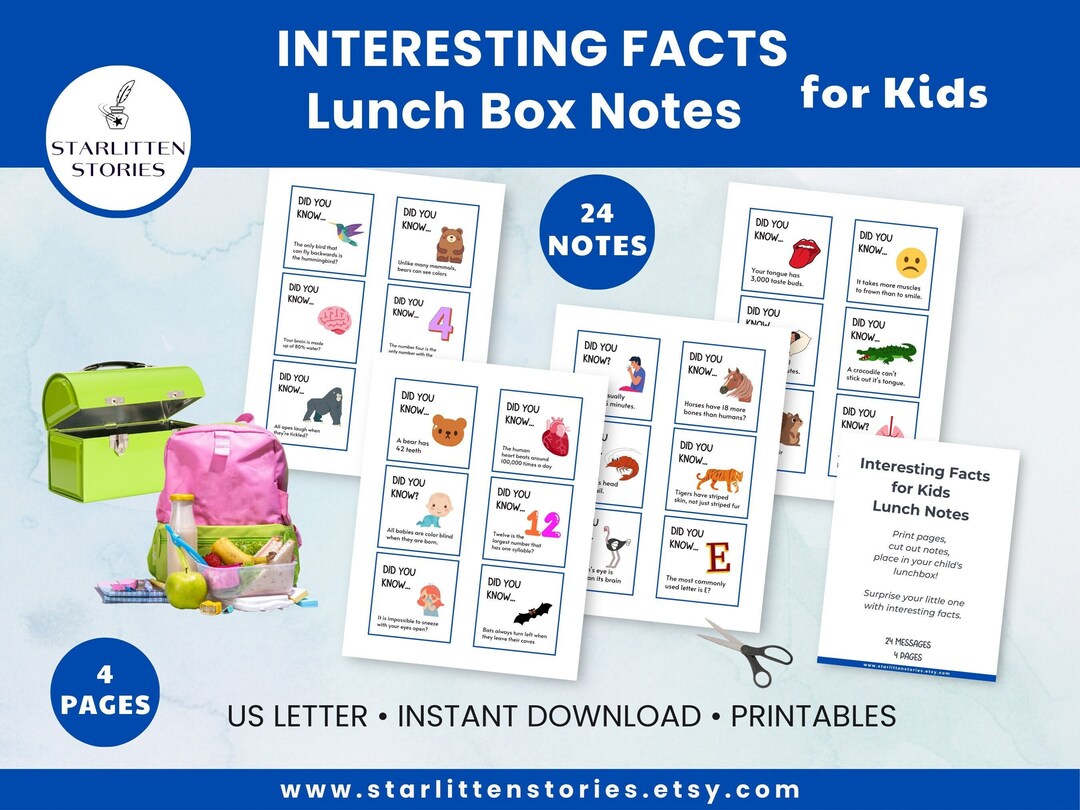 Printable Interesting Facts Lunch Box Notes for Kids Send - Etsy