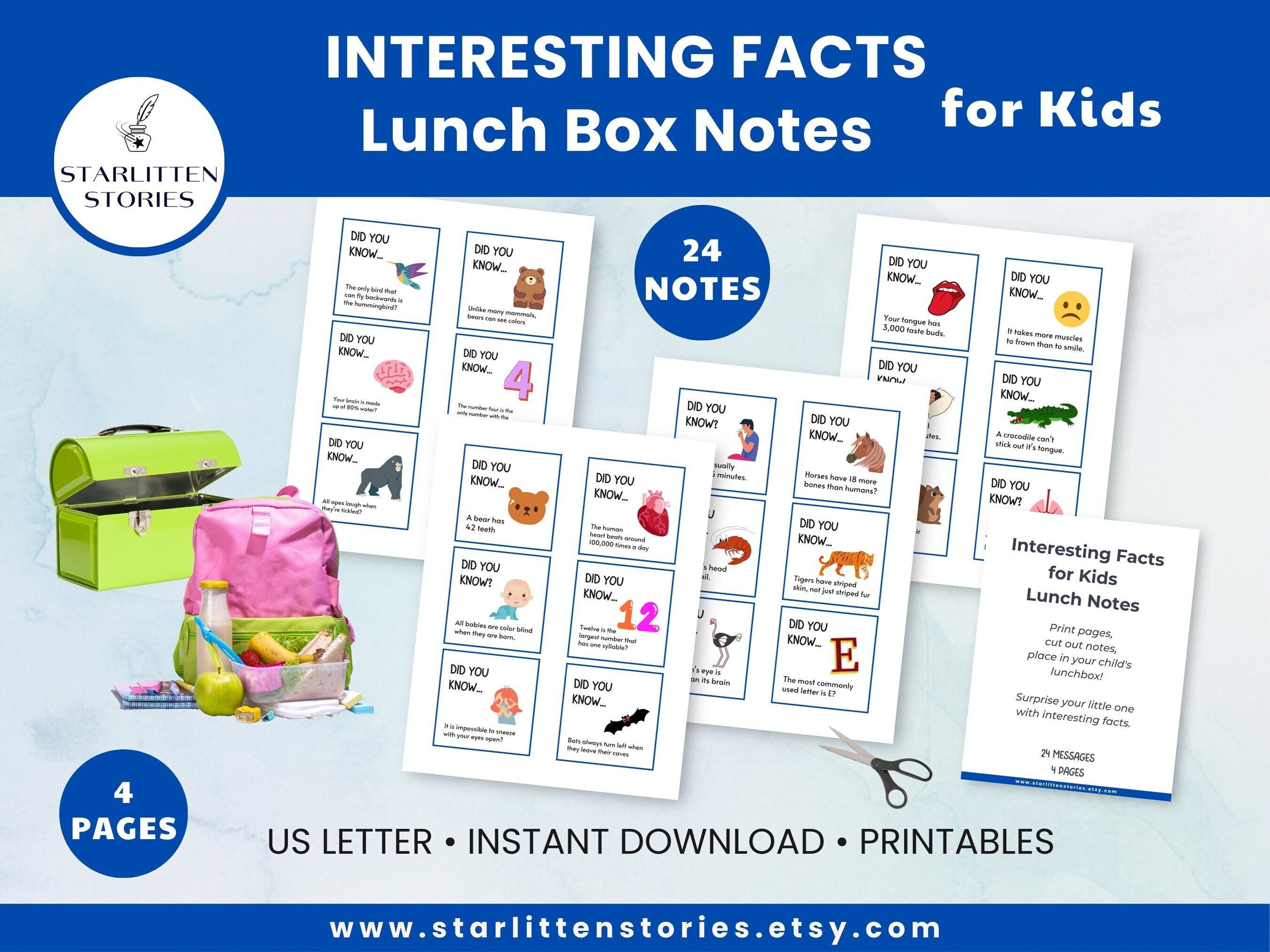 Printable Interesting Facts Lunch Box Notes for Kids Send - Etsy