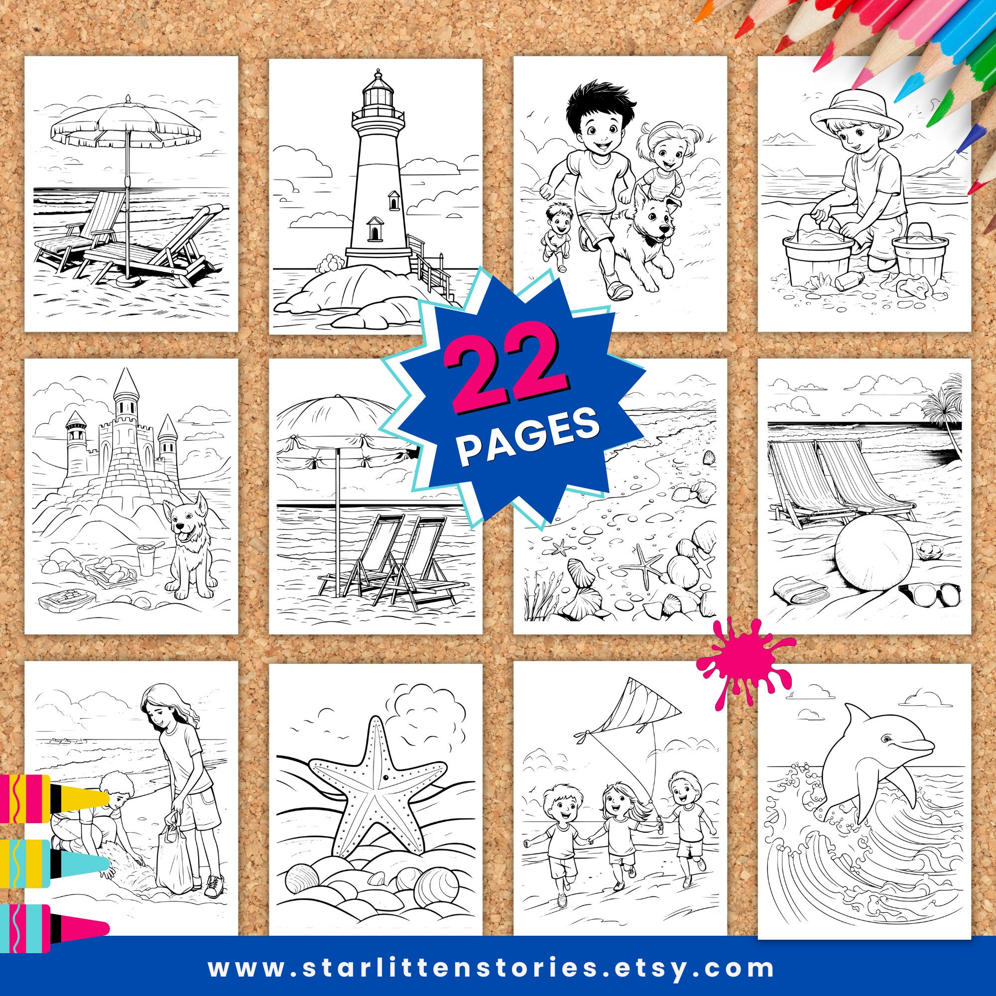 Printable * Beach Day Coloring Book for Kids, Having Fun at the Beach ...