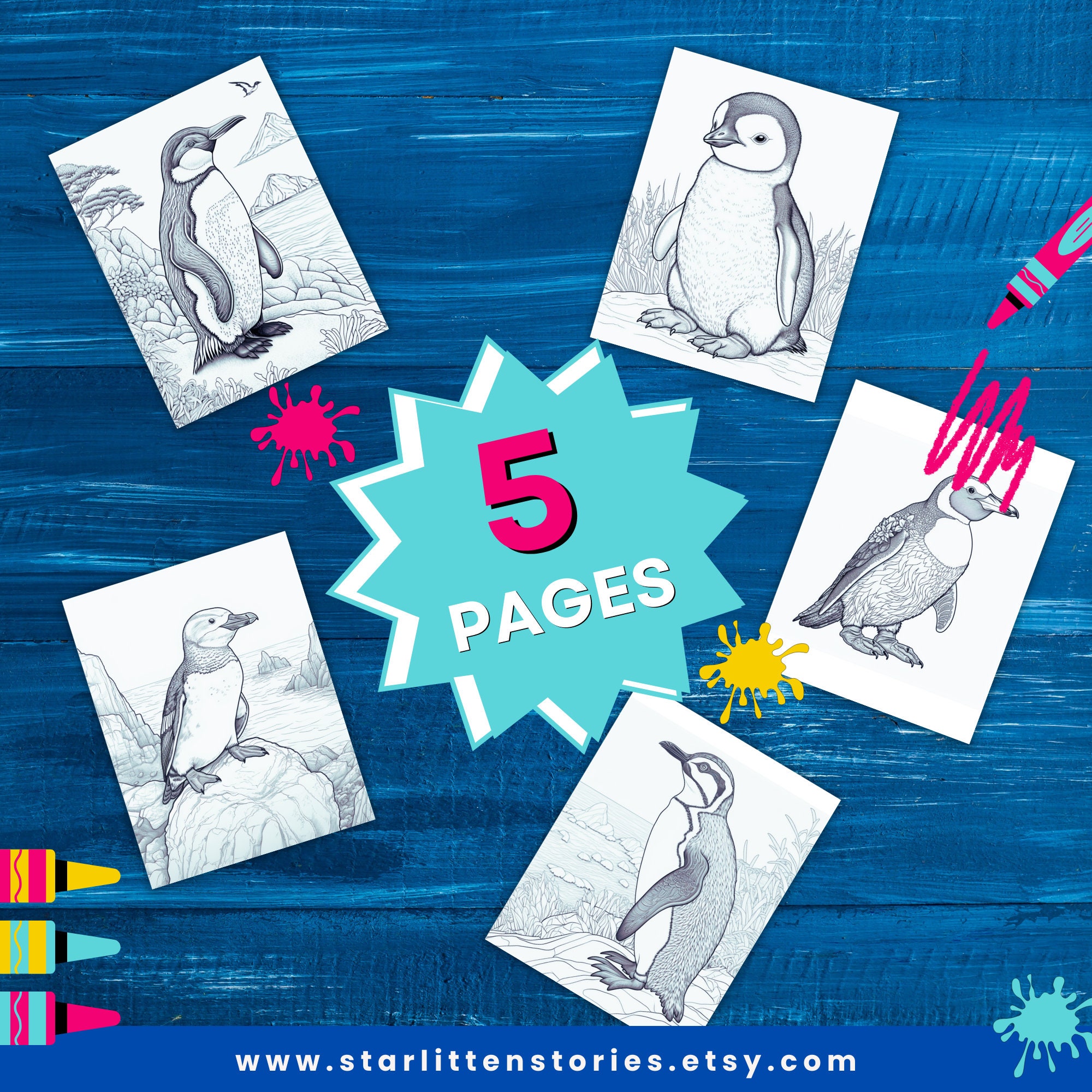 Printable * Penguins Coloring Book for Kids, Penguins, Grayscale ...