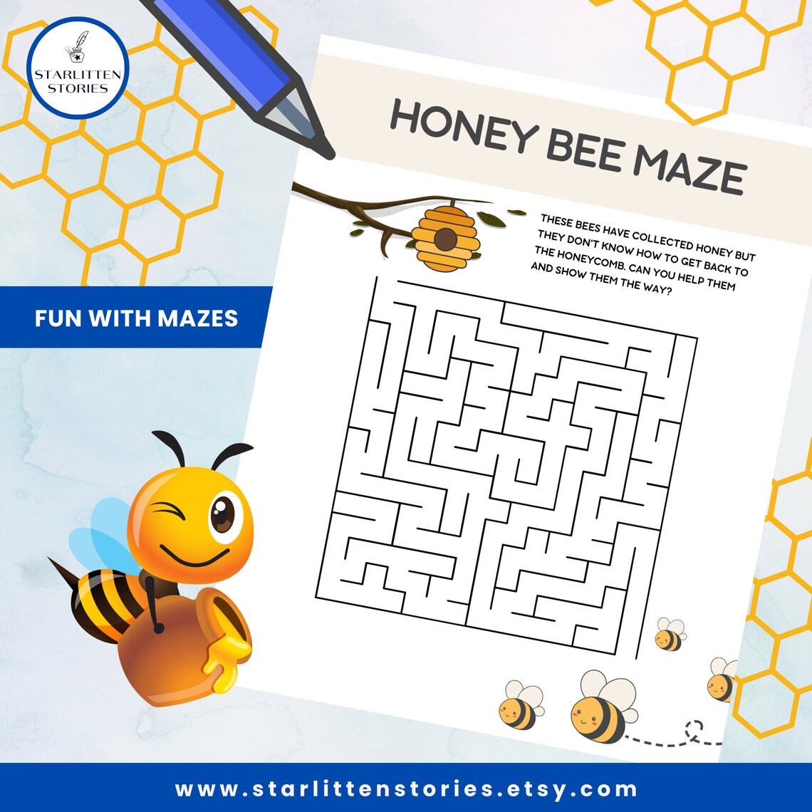Printable Honey Bee Activities for Kids, Maze, Numbers, Image Matching ...