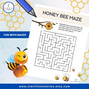 Printable Honey Bee Activities for Kids, Maze, Numbers, Image Matching ...