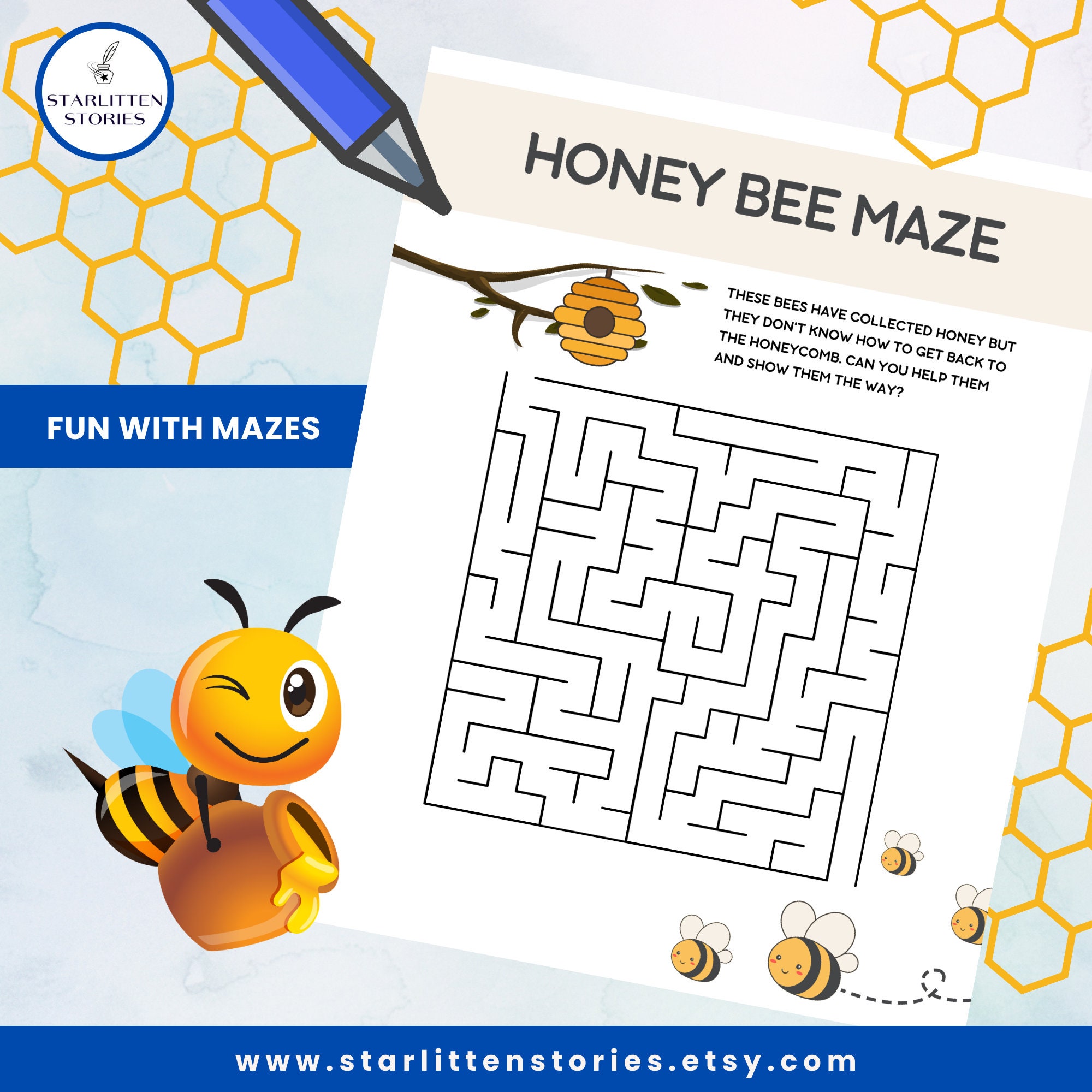 Printable Honey Bee Activities for Kids, Maze, Numbers, Image Matching ...