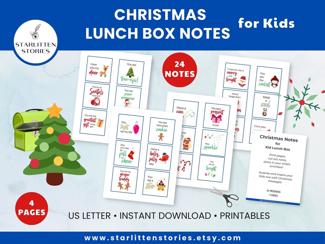Printable * Christmas Lunch Box Notes for Kids, Send Your Love, Make ...