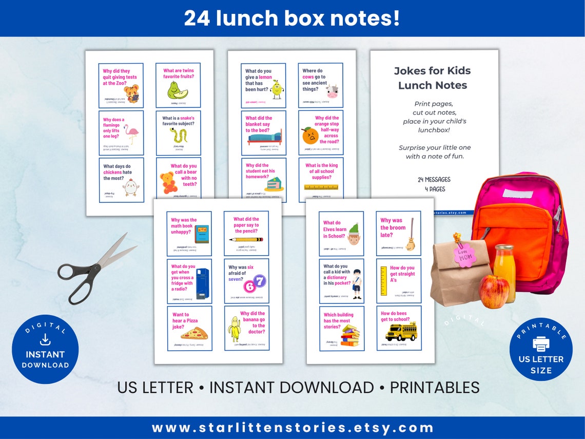 Printable * Jokes Lunch Box Notes for Kids, Send Your Love, Make Lunch ...