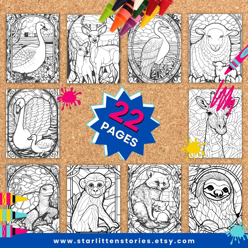 Printable * Animals Stained Glass Coloring Book for Kids, Variety of ...