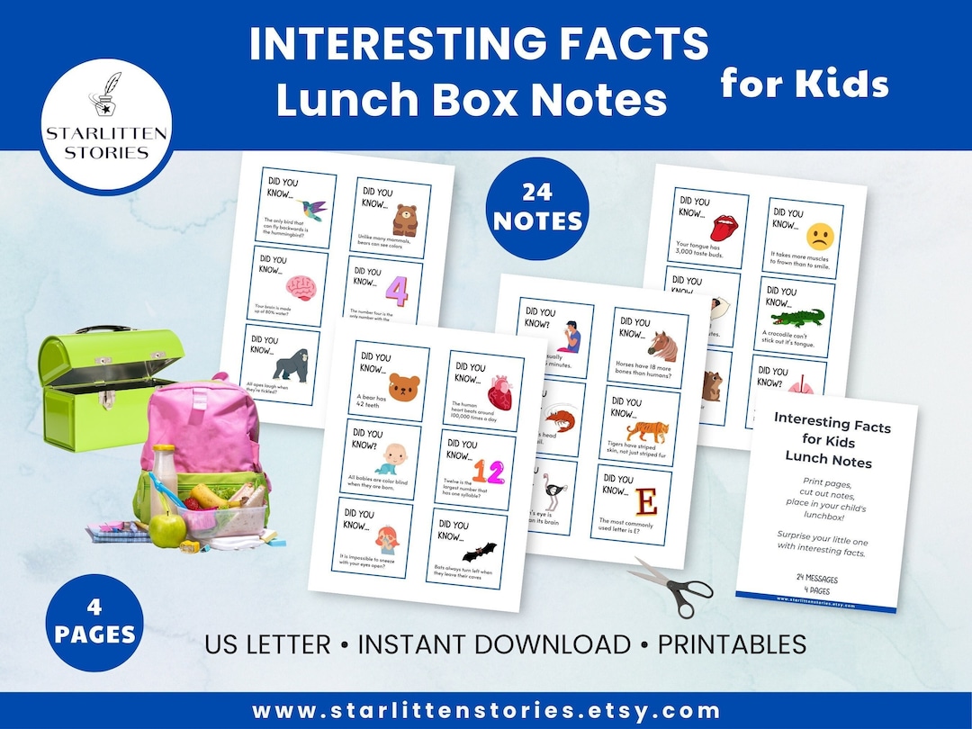 Printable * Interesting Facts Lunch Box Notes for Kids, Send Your Love ...