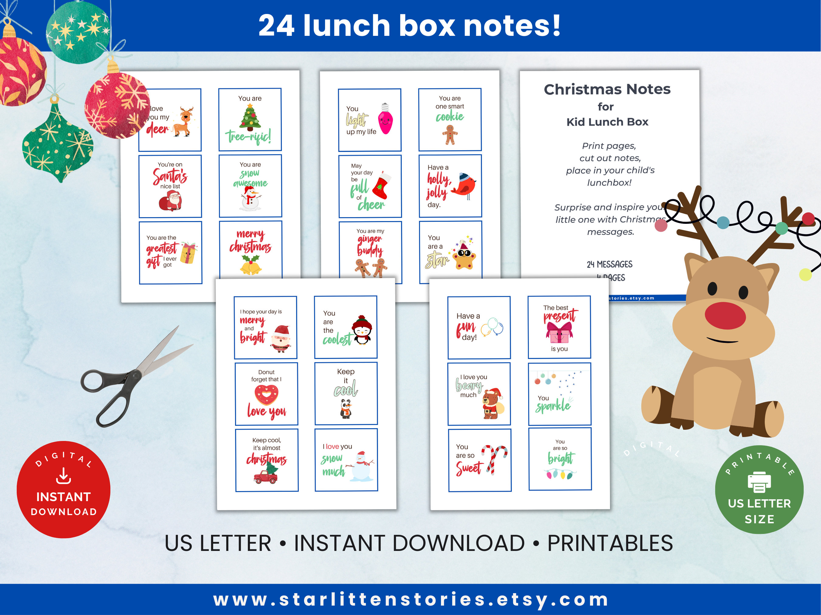 Printable * Christmas Lunch Box Notes for Kids, Send Your Love, Make ...