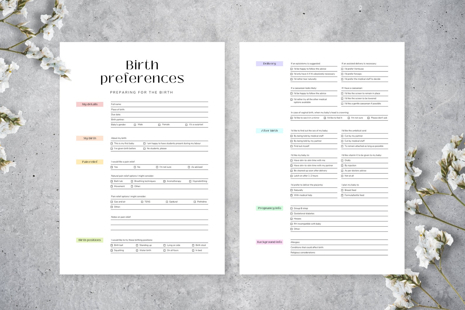 Birth Plan Template for CANVA, Birth Preference Template in CANVA ...