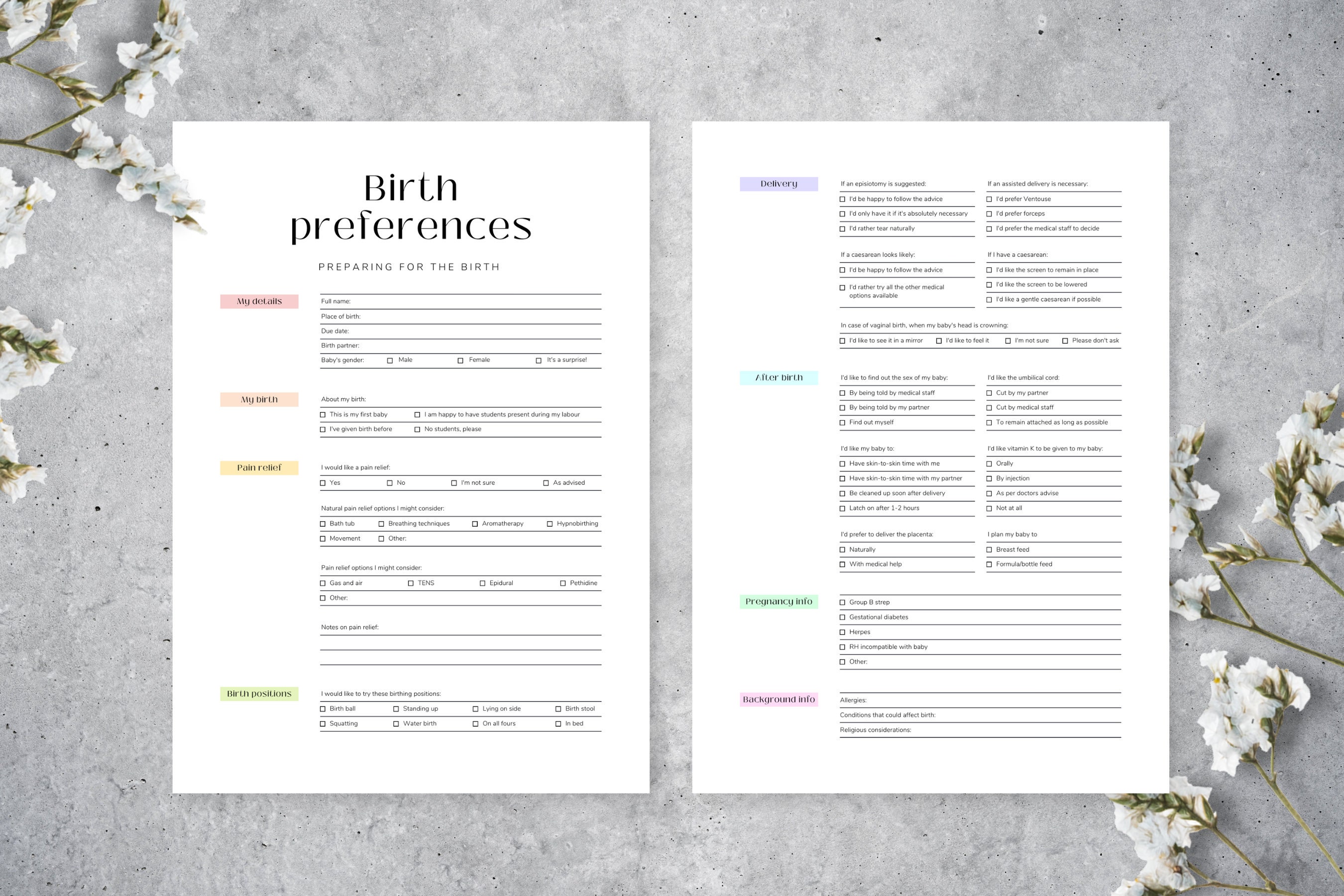 Birth Plan Template for CANVA, Birth Preference Template in CANVA ...