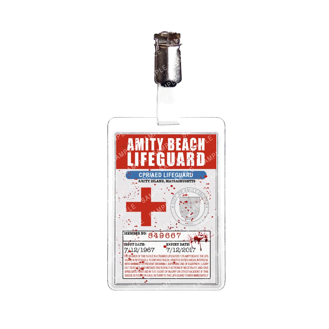 Jaws - Amity Beach Lifeguard BLOOD Amity Island Prop Replica Badge ...