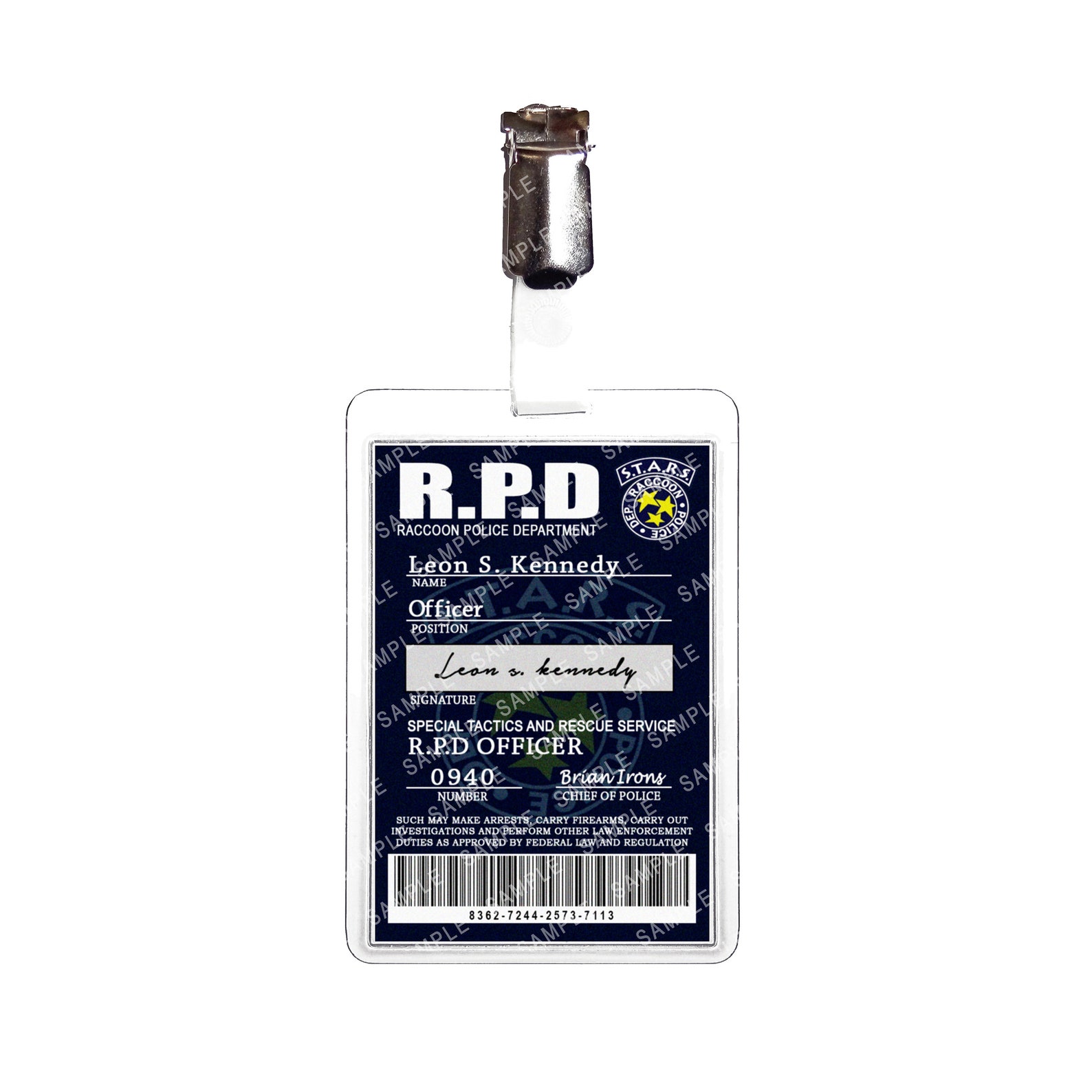 Resident Evil R.P.D. Leon S. Kennedy Officer Plain Prop Replica Badge ...