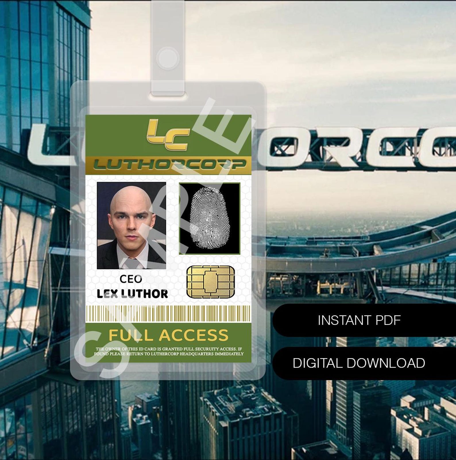 Digital Download Printable Luthorcorp Lex Luthor Staff CEO ID Badge ...