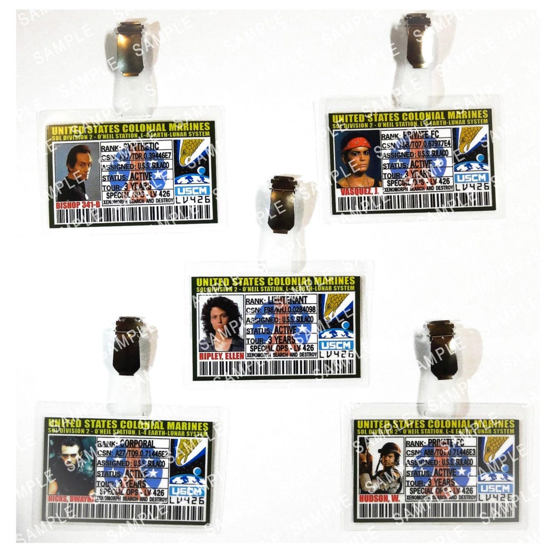 Aliens US Colonial Marines Characters Full Set of 5 Prop Replica Badge ...
