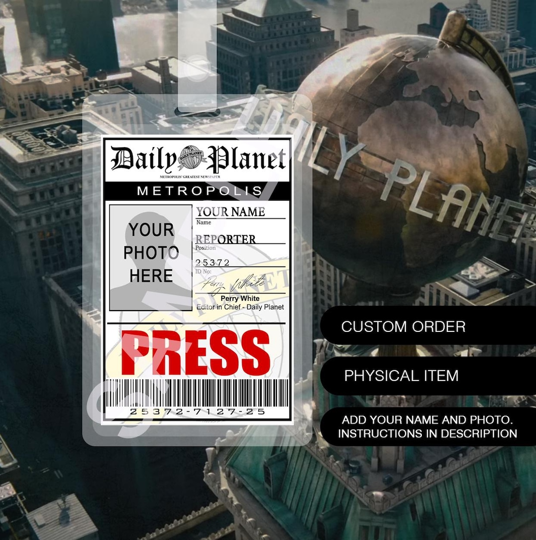 Custom Personalised Daily Planet Press Badge Staff ID Card Cosplay Prop ...