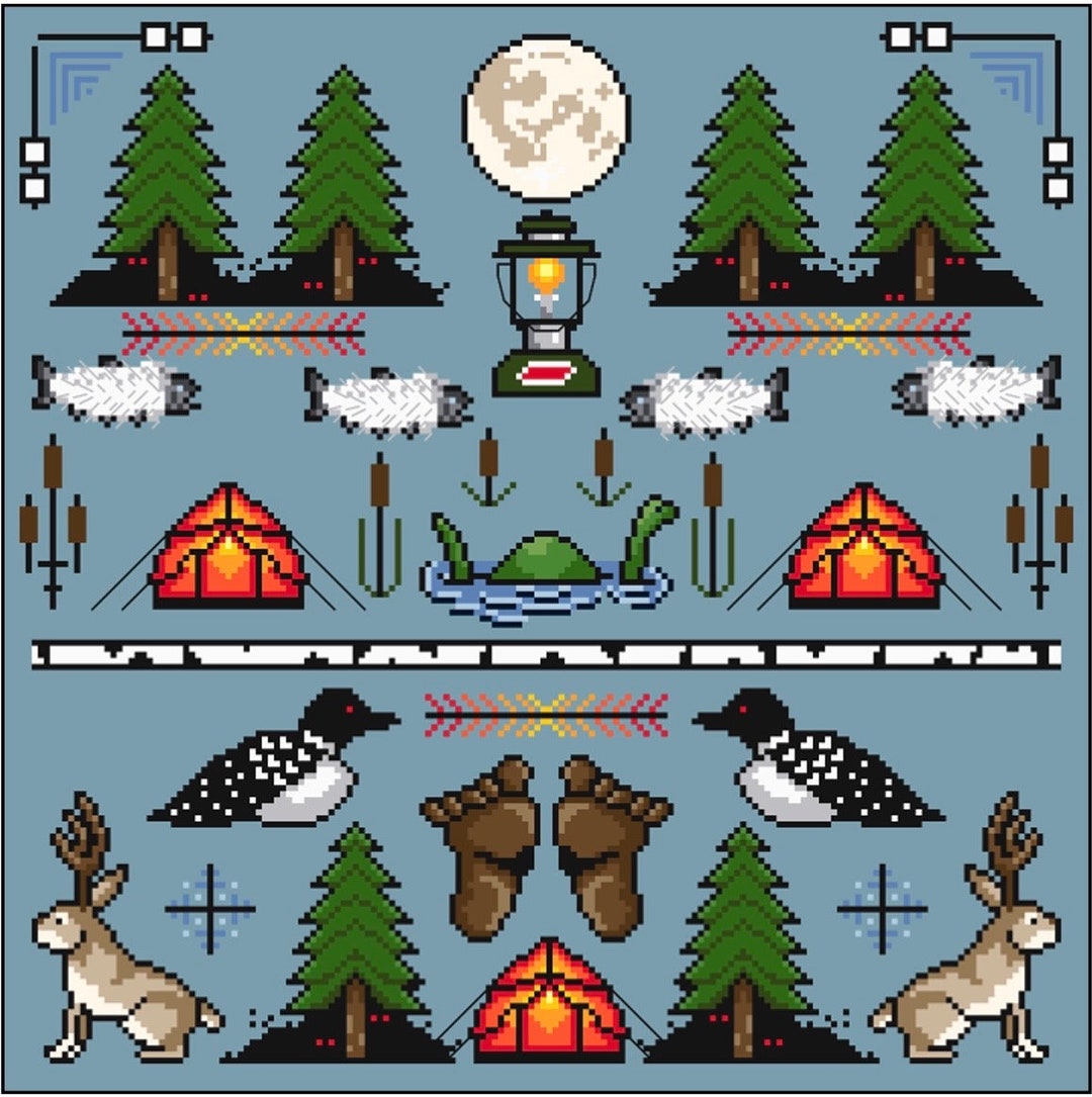 Camping With Cryptids PDF Cross Stitch Pattern - Etsy