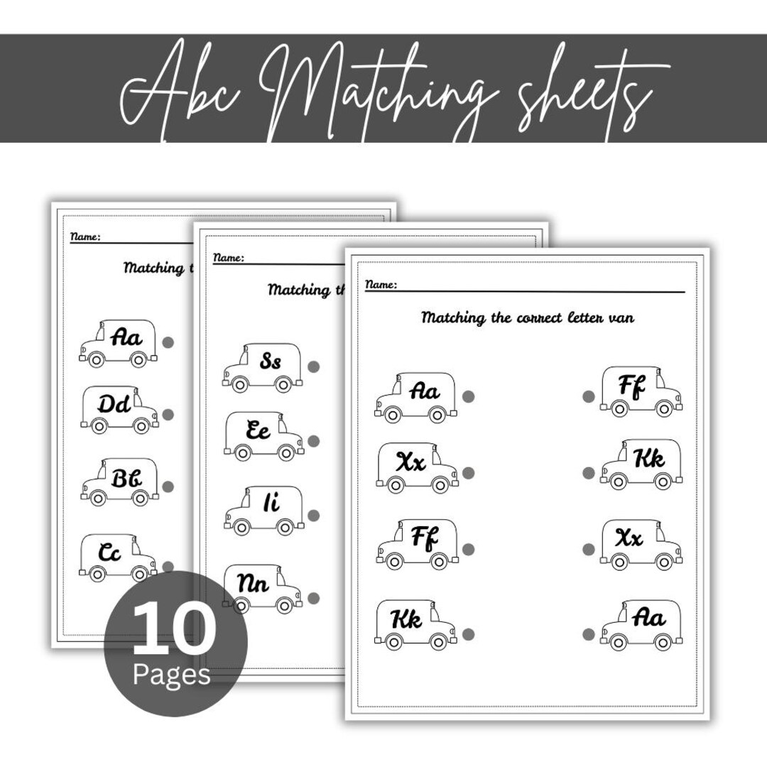 10 Pages ABC Letter Matching Worksheets - Etsy