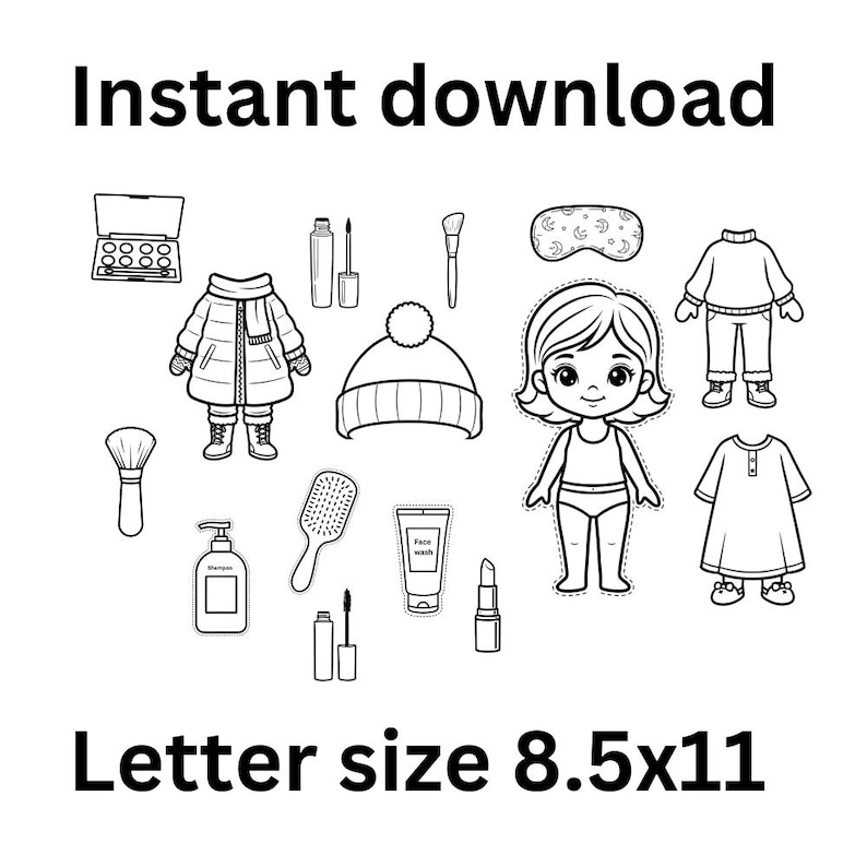 Printable Paper Doll Rumi Costume Kids Black and White Activity Kit Cut ...