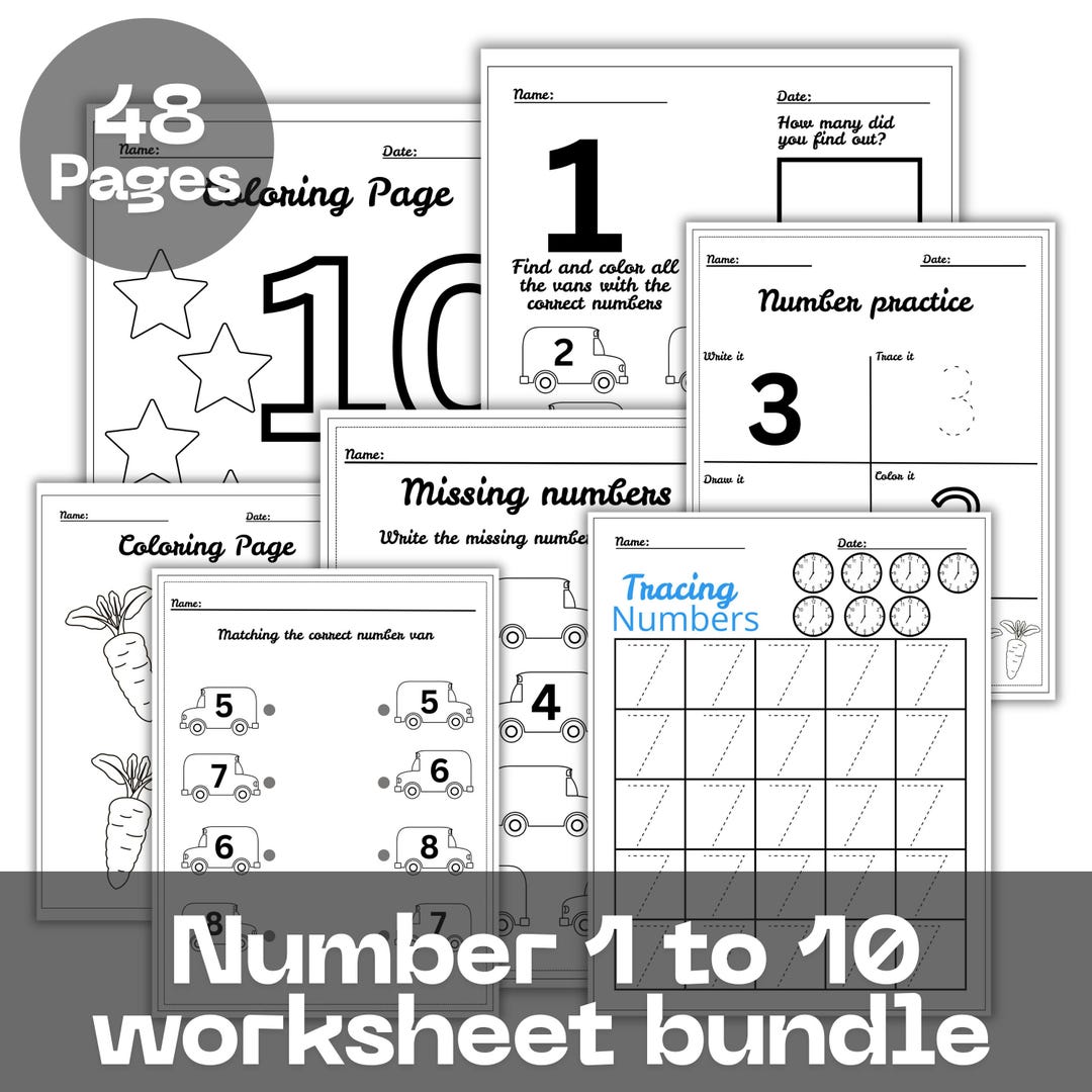Number 1 to 10 Worksheet Bundle | Preschool Math Printable Worksheets ...