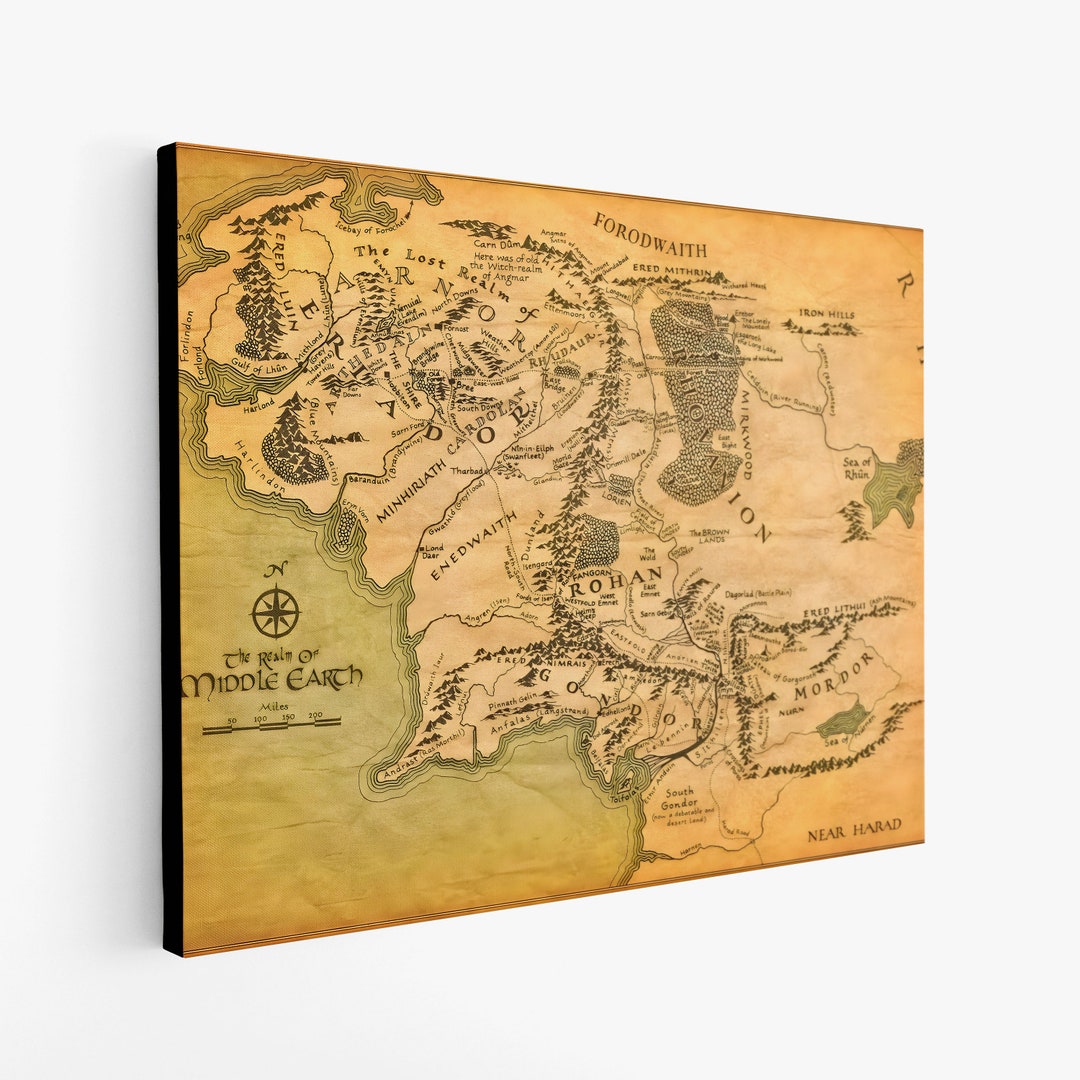 Buy Middle Earth Map Middle Earth Map Canvas Fantasy Maps Wall Art ...