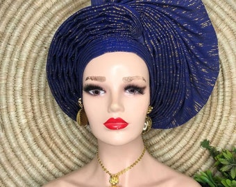 Navy Blue Color Aso Oke Gele Hat - Etsy