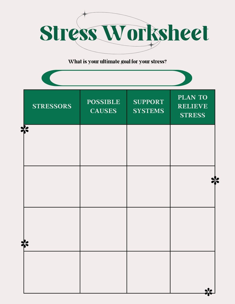 Stress Management Worksheet - Etsy