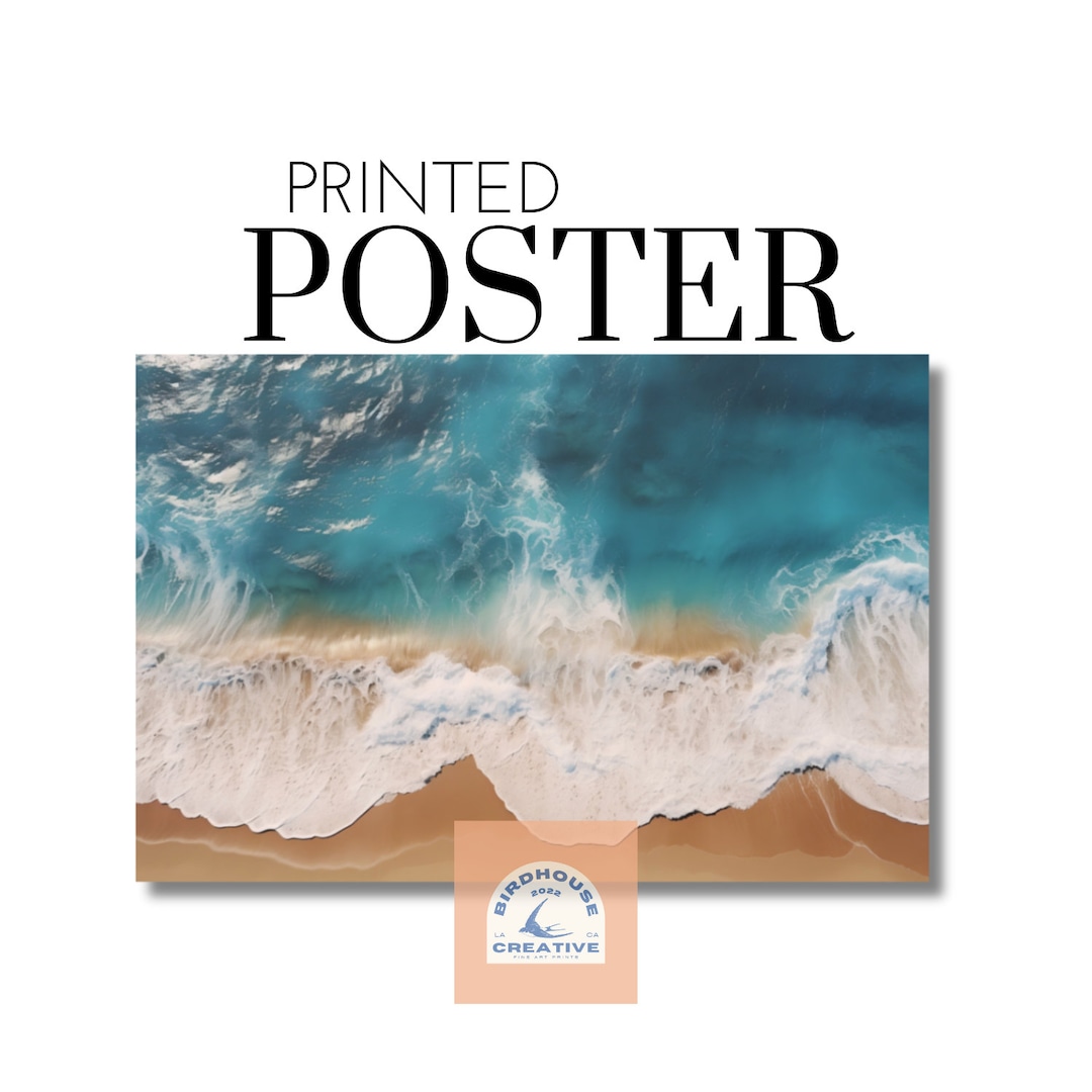 Printed Ocean Waves Beach Poster, Beach Print, Beach Art, Beach House ...