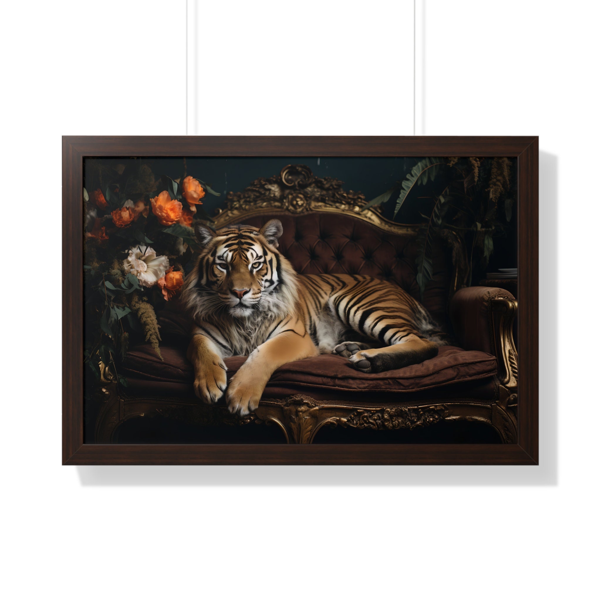 Tiger on Setee, Tiger Art, Tiger Poster, Tiger on Velvet, Framed Print ...
