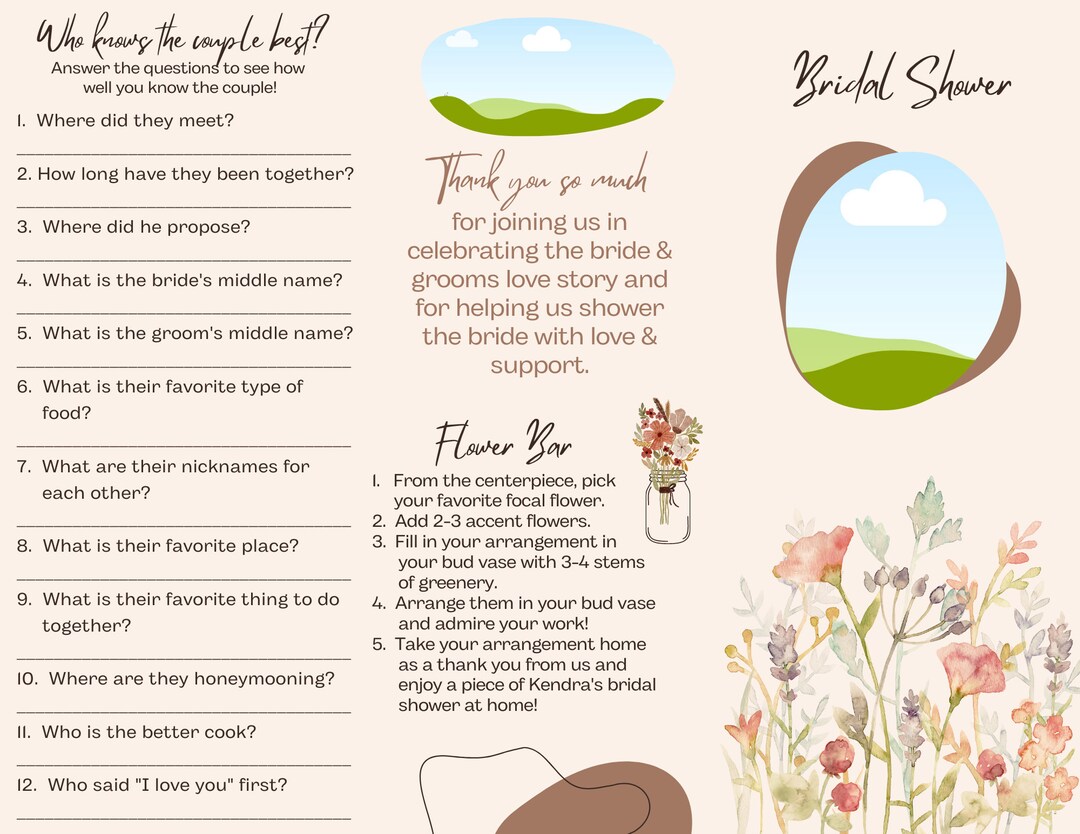 Bridal Shower Games Pamphlet editable - Etsy